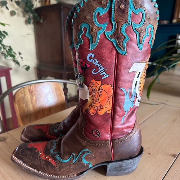 Ariat | Shoes | Ariat Quincy Design Cowgirl Western Boots Brown And Red ...